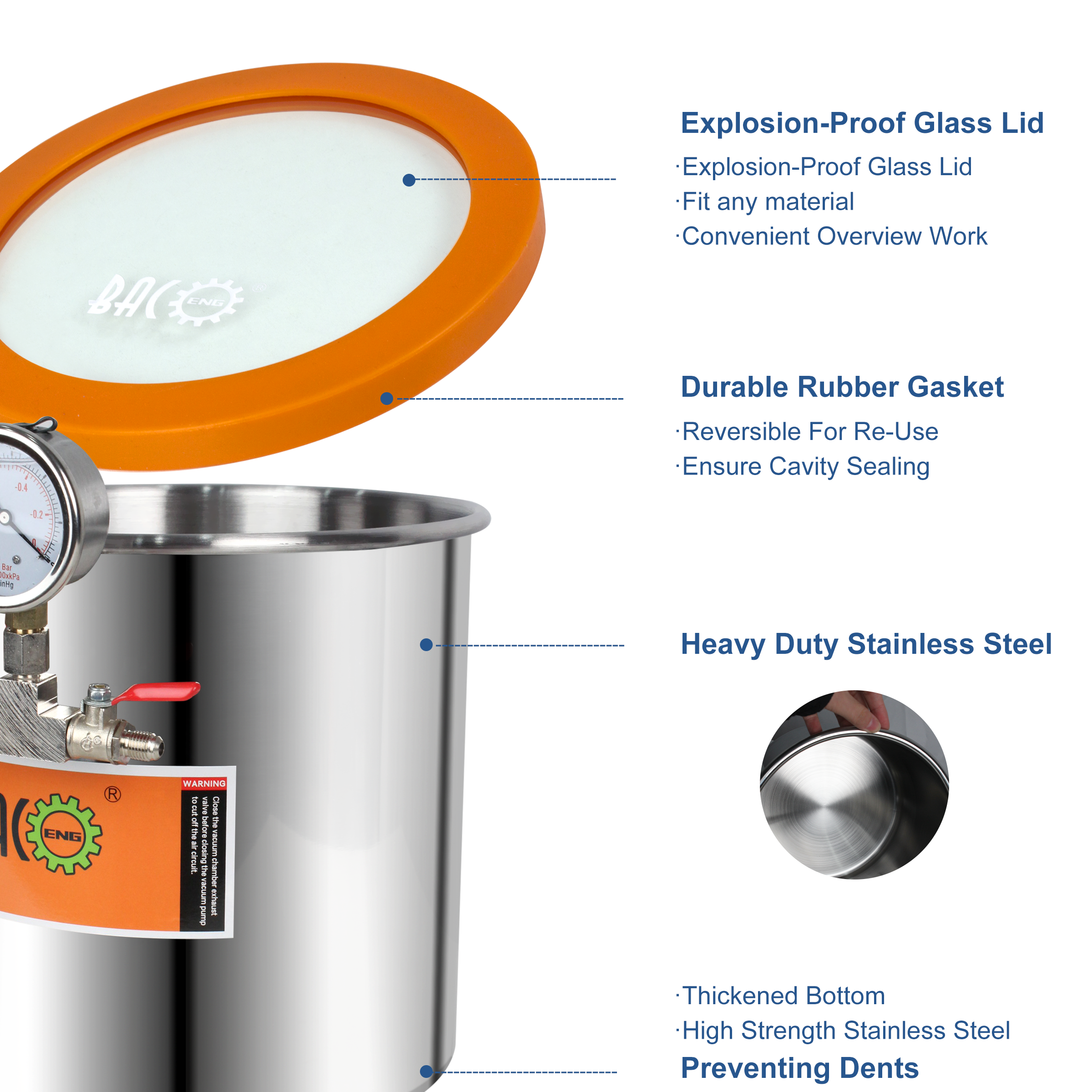 BACOENG Glass Lid Vacuum Chamber for Resin