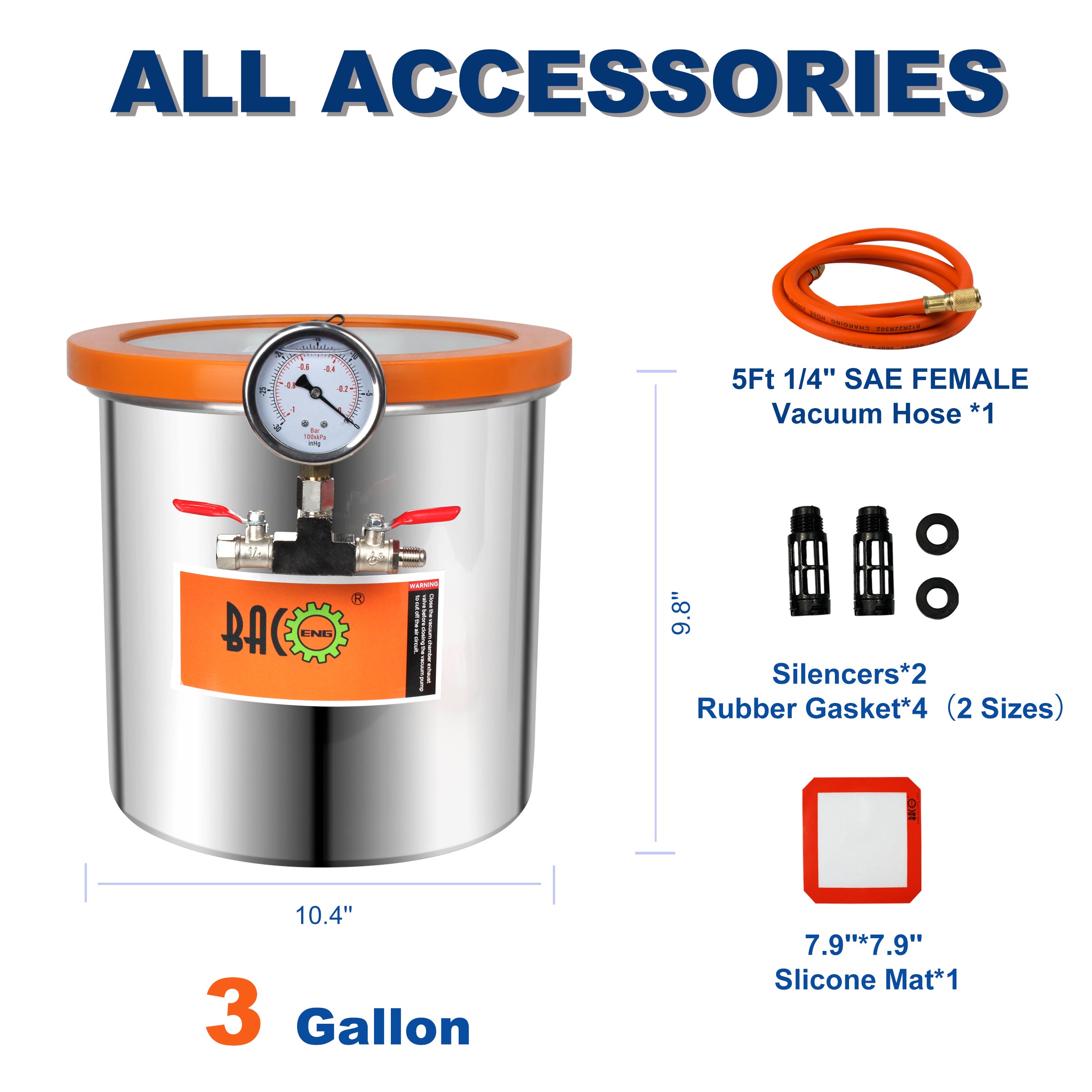 BACOENG Glass Lid Vacuum Chamber for Resin