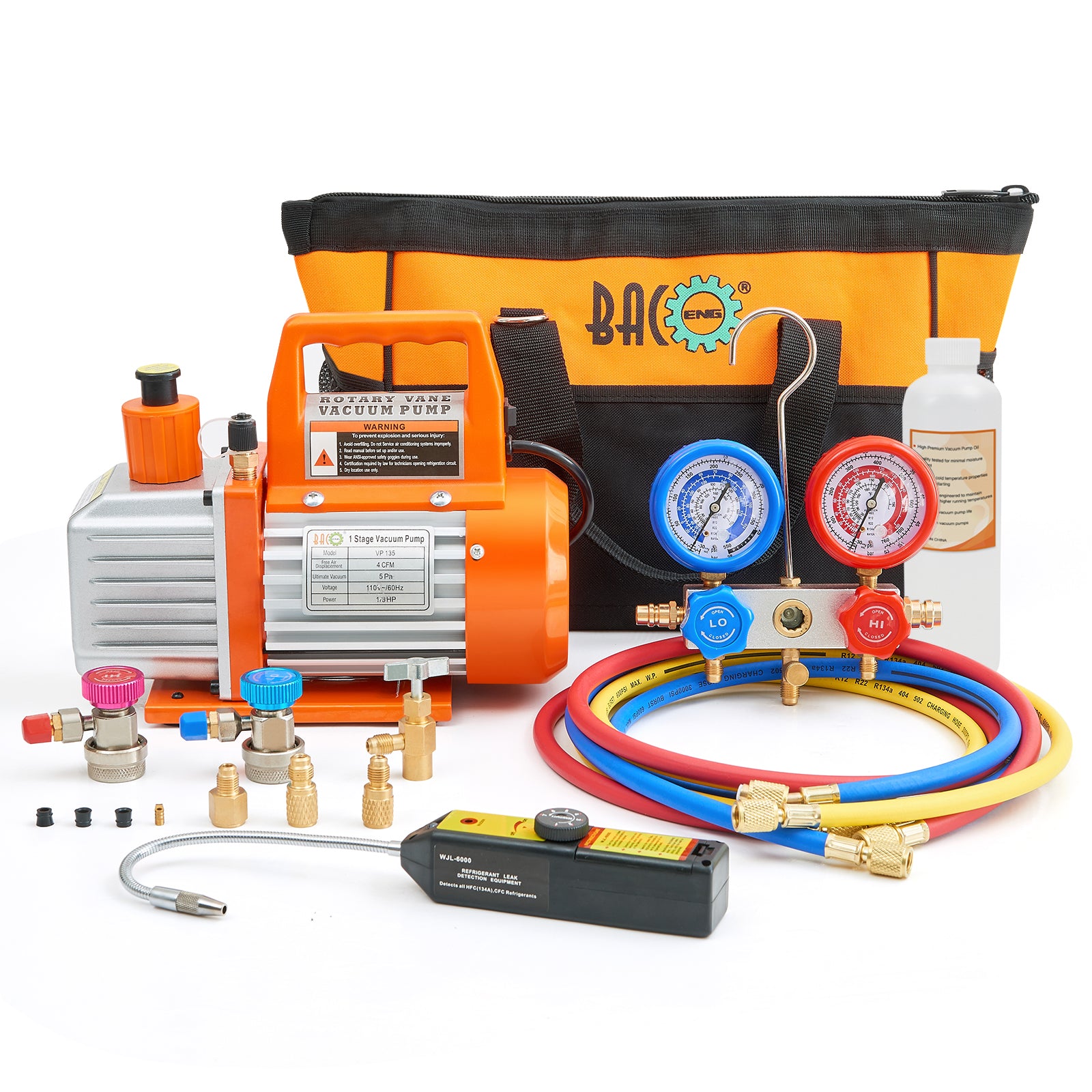 4 CFM AC Vacuum Pump and Gauge Set w/ Leak Detector – BACOENG