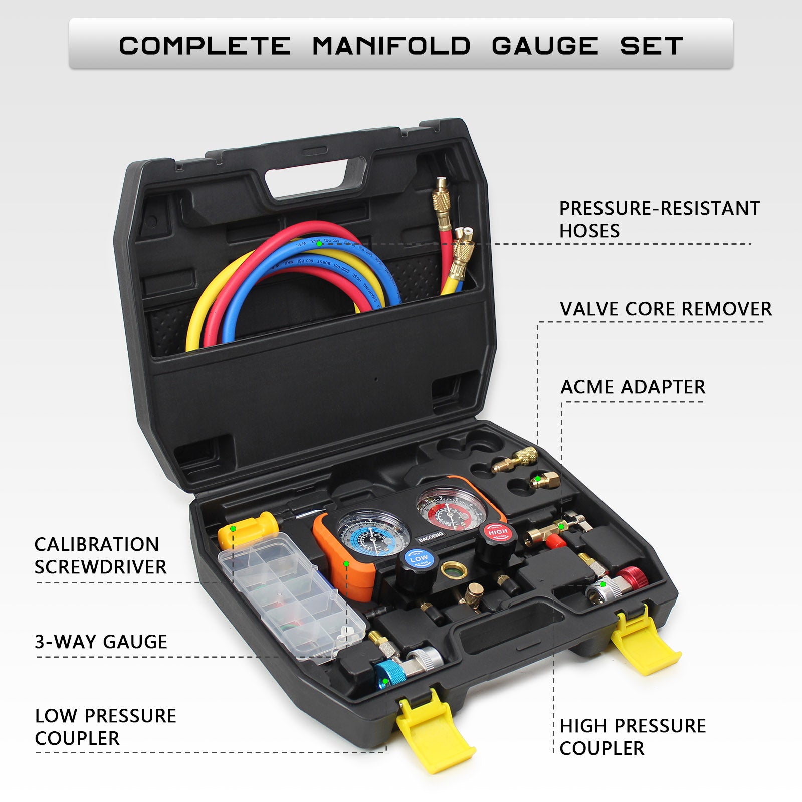 3-Way Manifold Gauge Set (Anti-Shock Gauge) – BACOENG